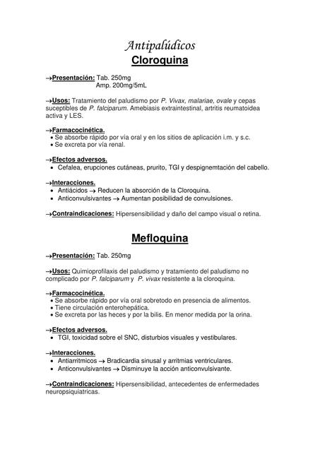 Antipalúdicos | RoseMedScience ( Rose Mary Favier ) | uDocz