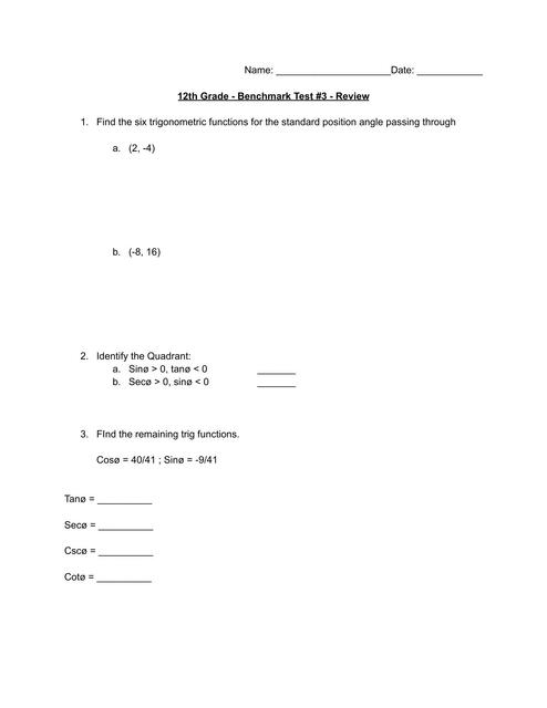 12th Grade - Benchmark Test #3 - Review | Vanessa Ocón | uDocz