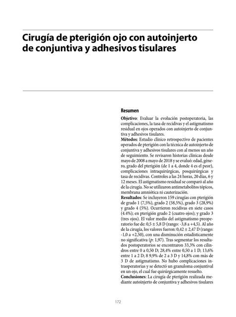 Cirugía de pterigión ojo con autoinjerto de conjun | Medicina y ...