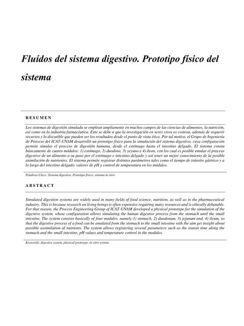 Fluidos del sistema digestivo. Prototipo físico de | Medicina y Farmacia | uDocz