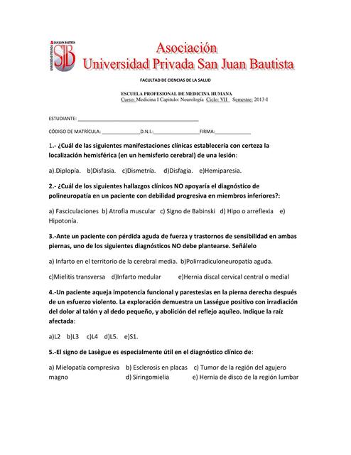 Examen semio neuro | Diego | uDocz
