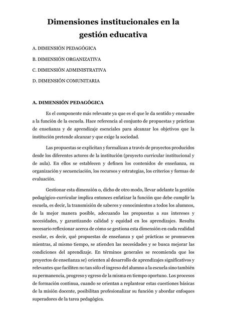 Dimensiones institucionales en la gestión educativas | Psicopedagogía ...