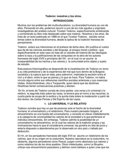 Todorov: Nosotros y los Otros | Filosofía y pensamiento | uDocz