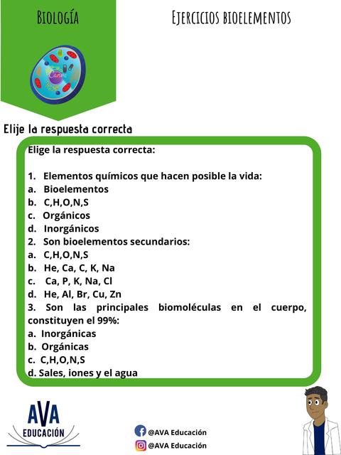 Ejercicio biología: Bioelementos | uDocz creators | uDocz