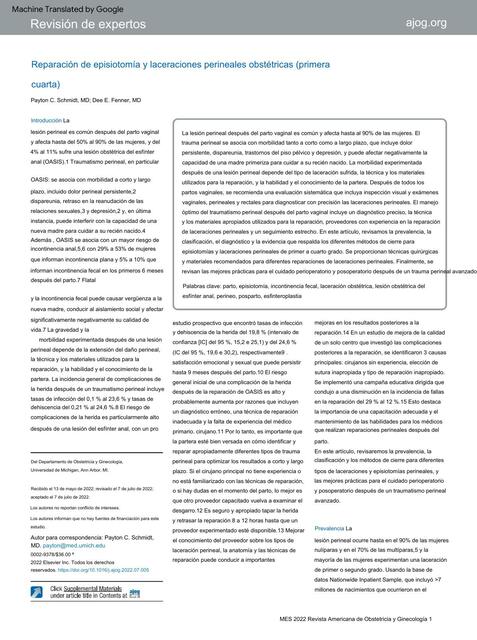Reparación de Episiotomía y Laceraciones Perineales Obstétricas ...