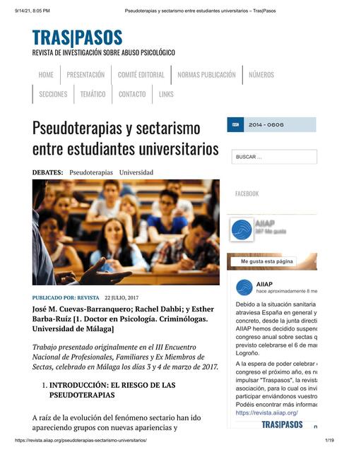 Pseudoterapias y sectarismo entre estudiantes | Rut Laybelis ...