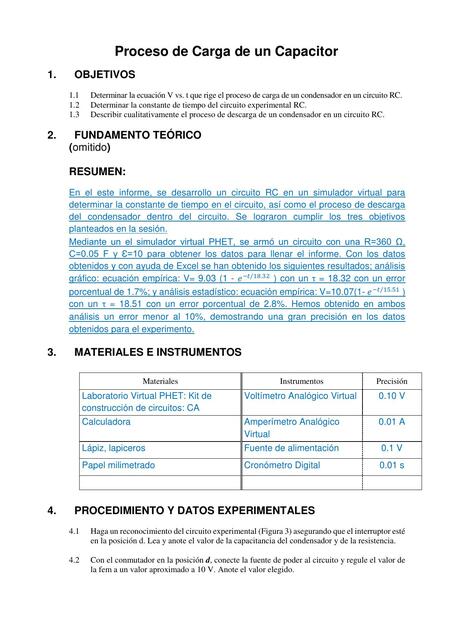 Proceso de Carga de un Capacitador | Steve MC | uDocz