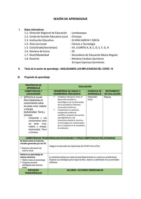 Sesión de Aprendizaje | Enrique | uDocz