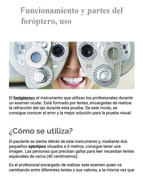 Funcionamiento y partes del foróptero, uso | Medicina y Farmacia | uDocz