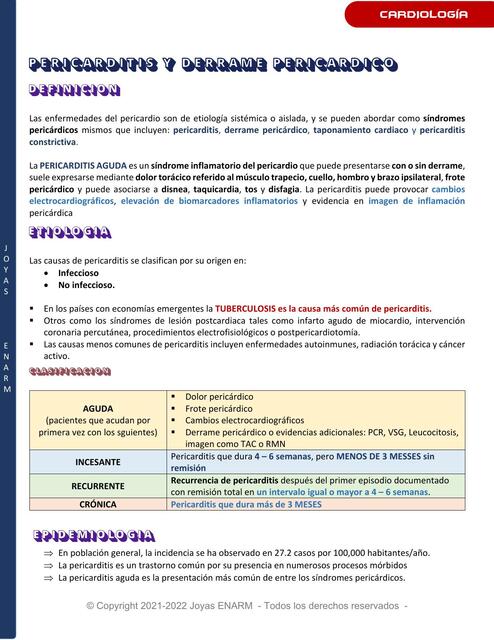 Pericarditis y Derrame Pericárdico | Medicina Humana | uDocz