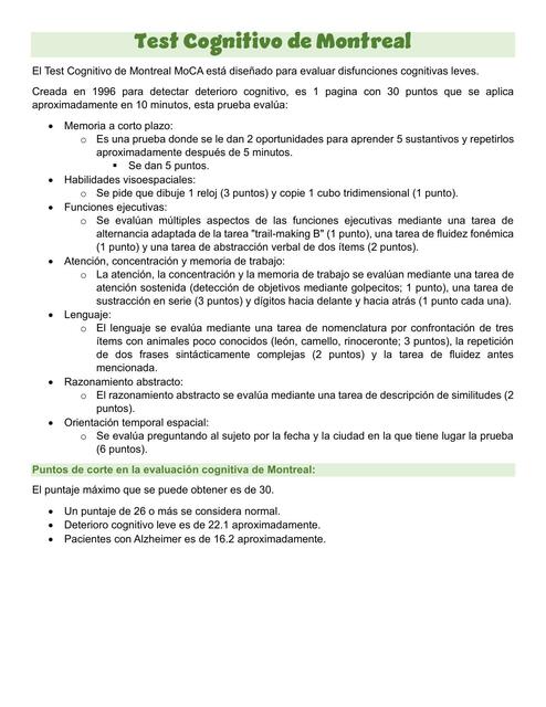 Test Cognitivo de Montreal | Medicina.zip | uDocz