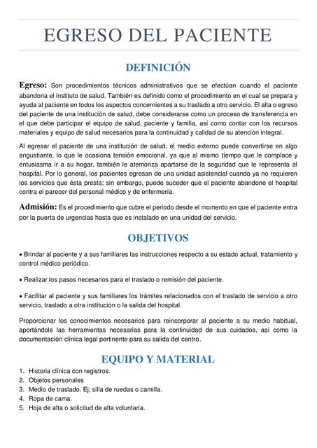 Egreso del Paciente y Diagnóstico | Jordana | uDocz