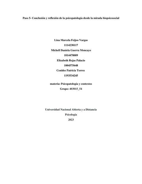Paso 5 Psicopatología y contexto | Juliana Fernandez Esquivel | uDocz