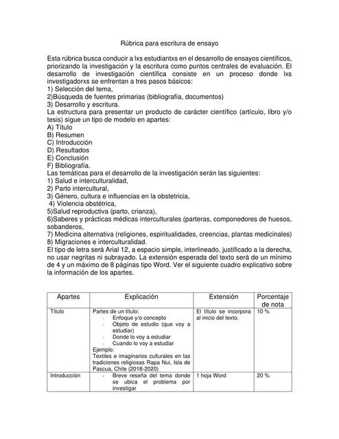 Rúbrica para Escritura de Ensayo | Deyse Nicol Carrillanca Carrillanca ...
