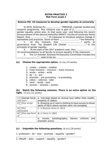 Mid Term I Practica extra 2 WITH KEY 1pdf | Gianella Garnica | uDocz