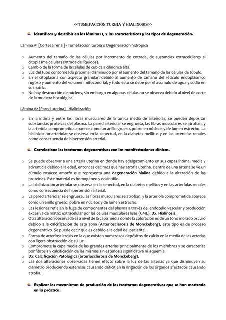 Tumefacción turbia y Hialinosis | CIENCIAS DE LA SALUD | uDocz