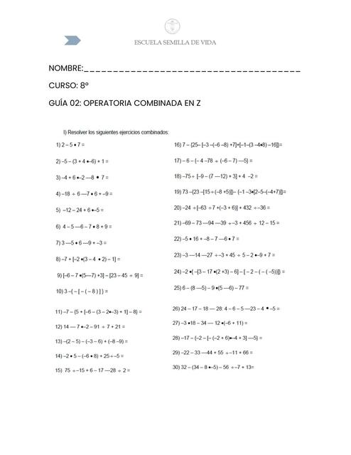 Operatoria Combinada en Z | jhoan | uDocz
