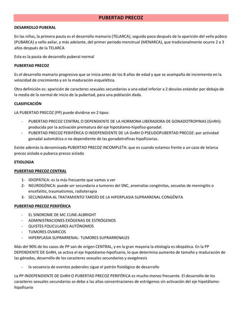 Pubertad Precoz y Retraso Puberal | Medicina en la UNER | uDocz