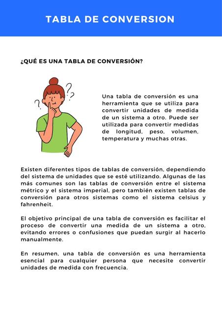 Tabla de conversión | Facilitando tu estudio | uDocz