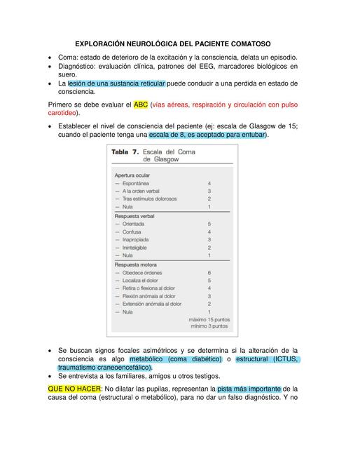 Exploración Neurológica Del Paciente Comatoso | Jacqueline Morga | uDocz