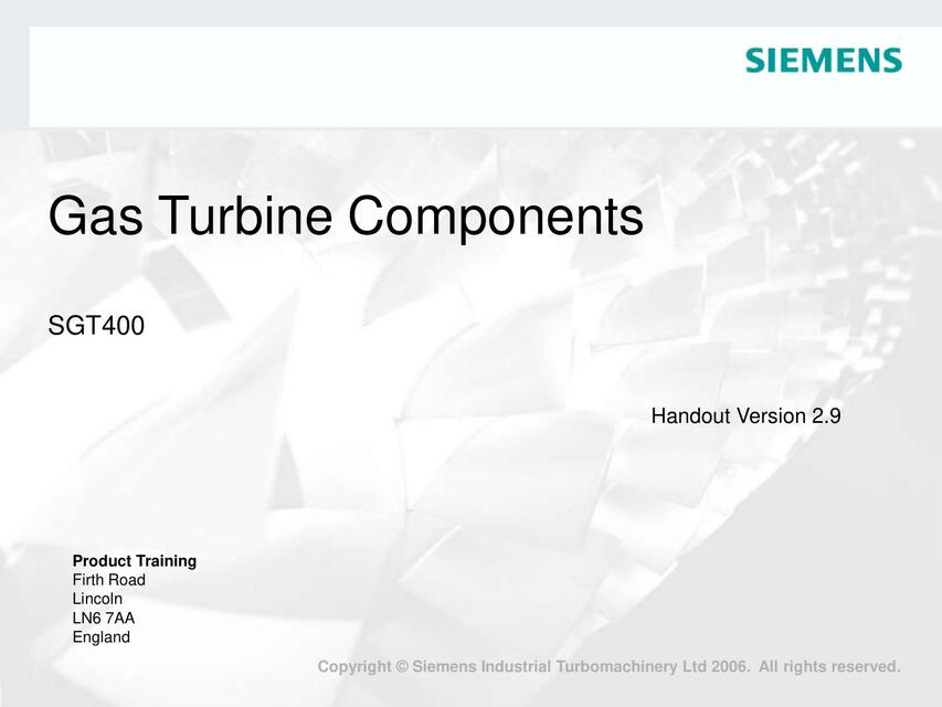 Gas turbine components SGT 400 | Bernardo | uDocz