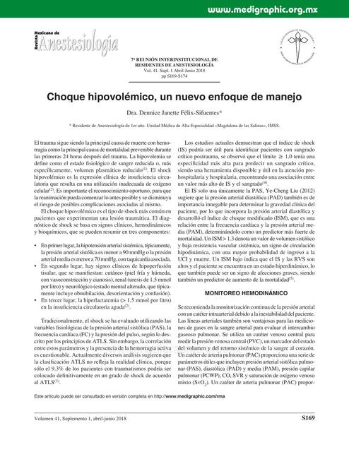 Shock Hipovolémico, un Nuevo Enfoque de Manejo | dymedicina | uDocz