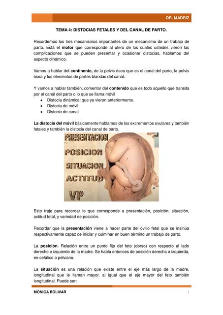Distocias Fetales Y Del Canal De Parto Norelis Quiñones Udocz