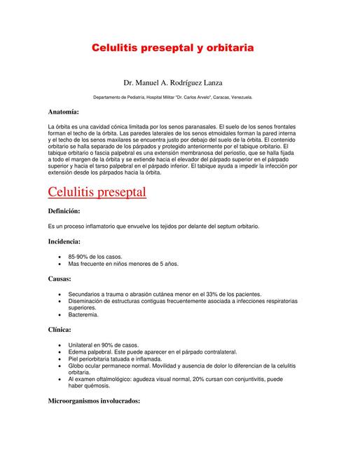 Celulitis Preseptal y Postseptal | Resúmenes medicos | uDocz