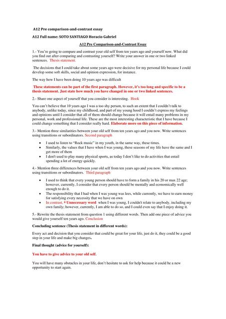 Pre comparison and contrast essay | Horacio Gabriel Soto Santiago | uDocz