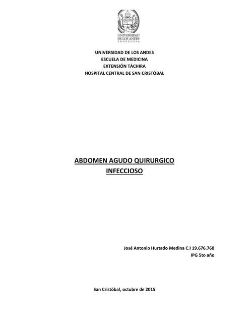 Abdomen Agudo Quirúrgico Infeccioso | Resúmenes medicos | uDocz