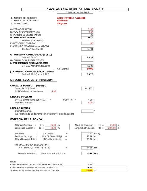 Hojas de Cálculos para redes de agua potable | ASESORÍA AGUIRRE | uDocz