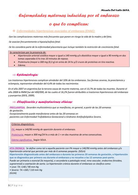 Enfermedades maternas inducidas por el embarazo o que lo complican | Micaela Luna | uDocz
