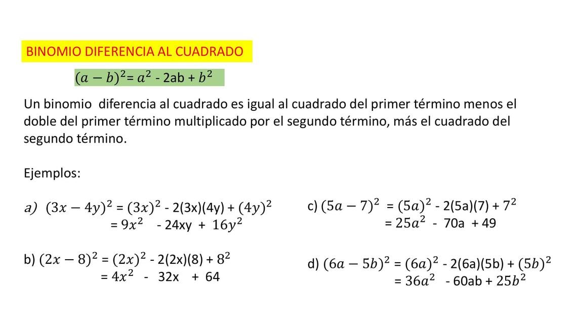 Binomio Diferencia al Cuadrado | Lincoln | uDocz