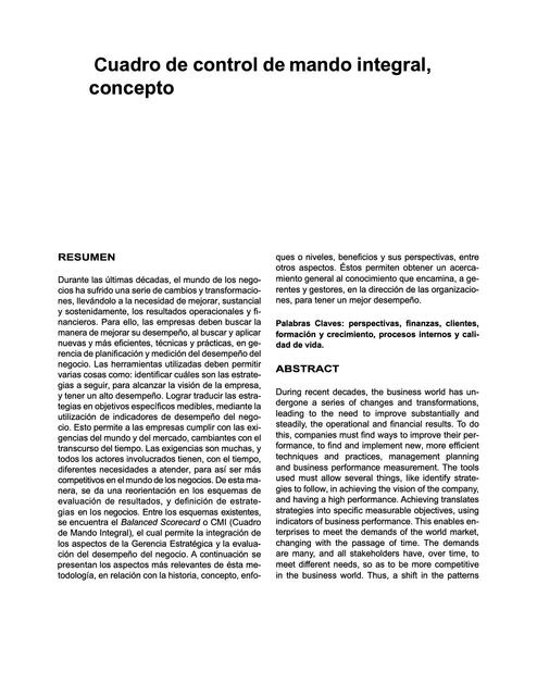 Cuadro de control de mando integral, concepto | Todo de Administración ...
