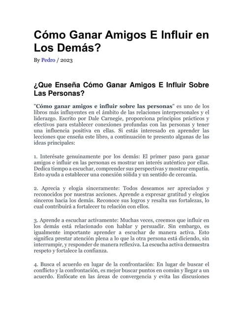 Cómo ganar amigos e influir en los demás | El Mentor Personal | uDocz