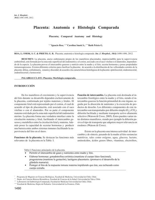 Placenta: anatomía e histología comparada | Javiera Leiva | uDocz