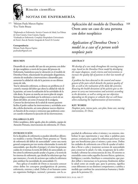 Aplicación del modelo de Dorothea Orem ante un caso de una persona con ...