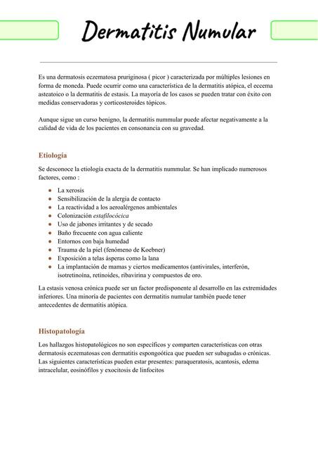 Dermatitis Numular | Camila Jara salas | uDocz