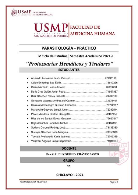 Protozoarios Hemáticos y Tisulares | Dionisia Guevara | uDocz