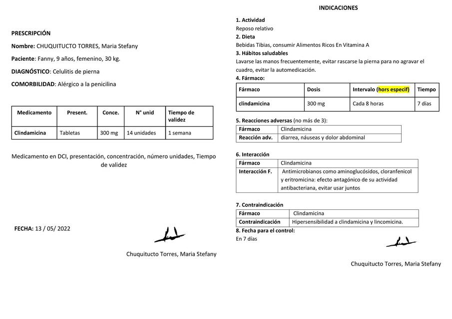 Prescripción - receta médica | Maria Stefany Chuquitucto Torres | uDocz