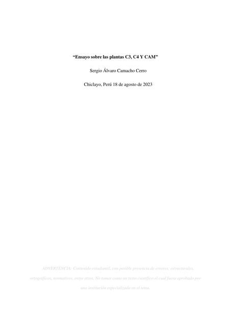 Ensayo sobre las Plantas C3, C4 y CAM | Álvaro | uDocz