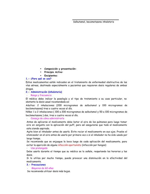 Salbutamol, Becometasona Inhalatorio | Medicina y Farmacia | uDocz