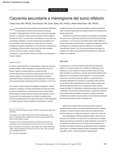 Cacosmia Secundaria a Meningioma del Surco Olfatorio | Biología y Vida ...