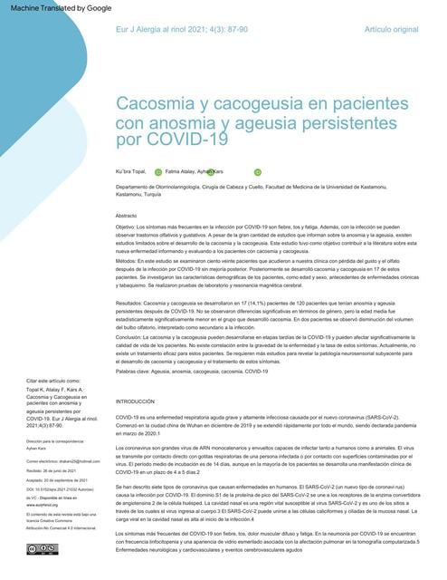 Cacosmia y cacogeusia en pacientes con anosmia y ageusia | biody13 | uDocz