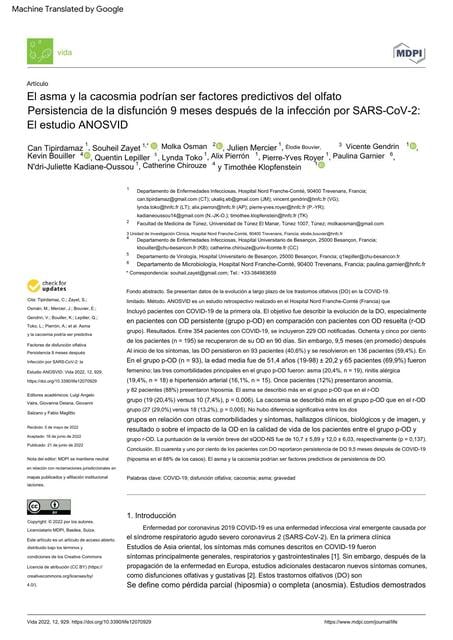 El Asma y la Cacosmia Podrían ser Factores Predictivos del Olfato ...