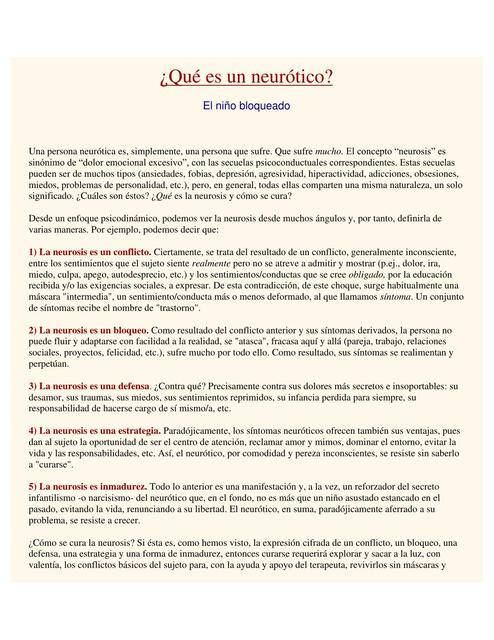 ¿Qué es un Neurótico? | Apuntes de psicología | uDocz