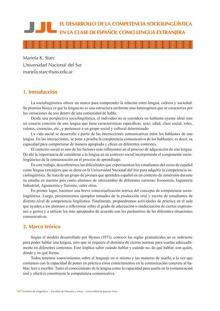 El desarrollo de la competencia sociolinguistica en la clase de español ...