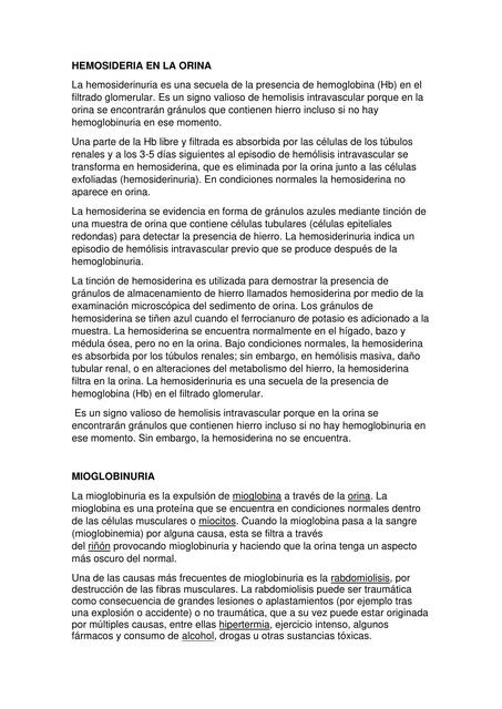 Hemosiderina en la Orina | Amanda Tavares de Castro | uDocz