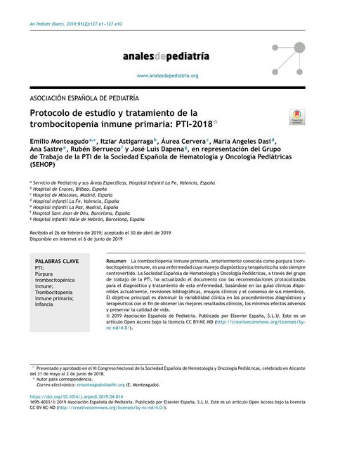 Protocolo de Estudio y Tratamiento de la Trombocitopenia Inmune ...
