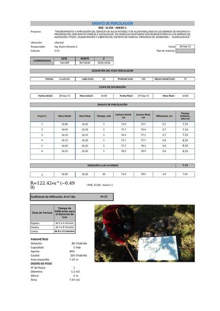 Plantilla para Estudio de Percolación - Saneamiento Básico | Ingeniería ...